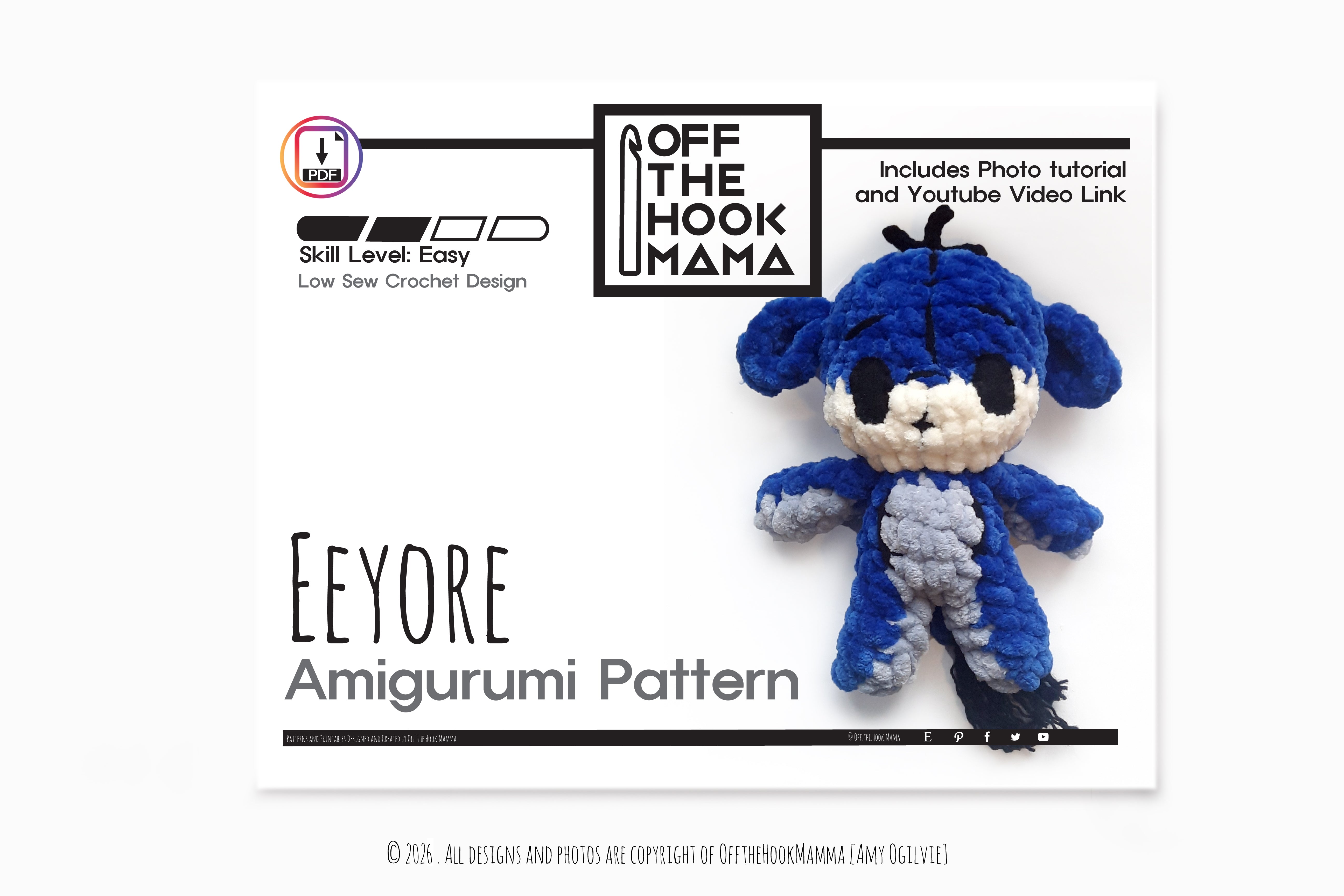 Eeyore Crochet Chibi PATTERN: Character Crochet Plush Amigurumi (PDF P ...